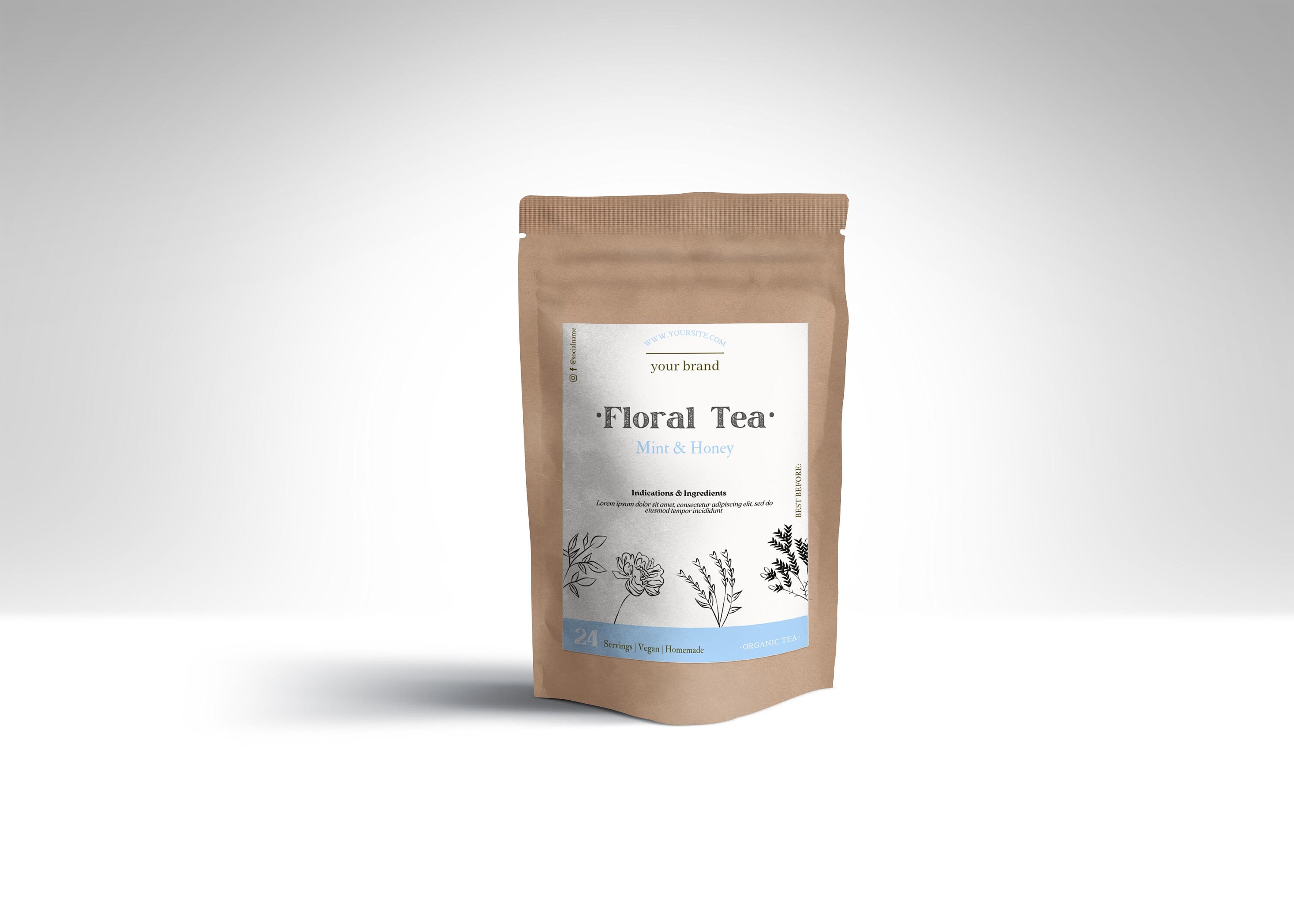 Custom Tea Packaging Label. Editable Natural Product Labels, Tea Bag ...