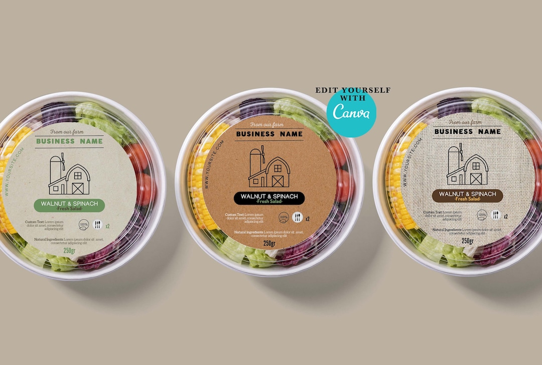 Custom Fresh Food Salad Label Template Canva Design for Takeaway ...