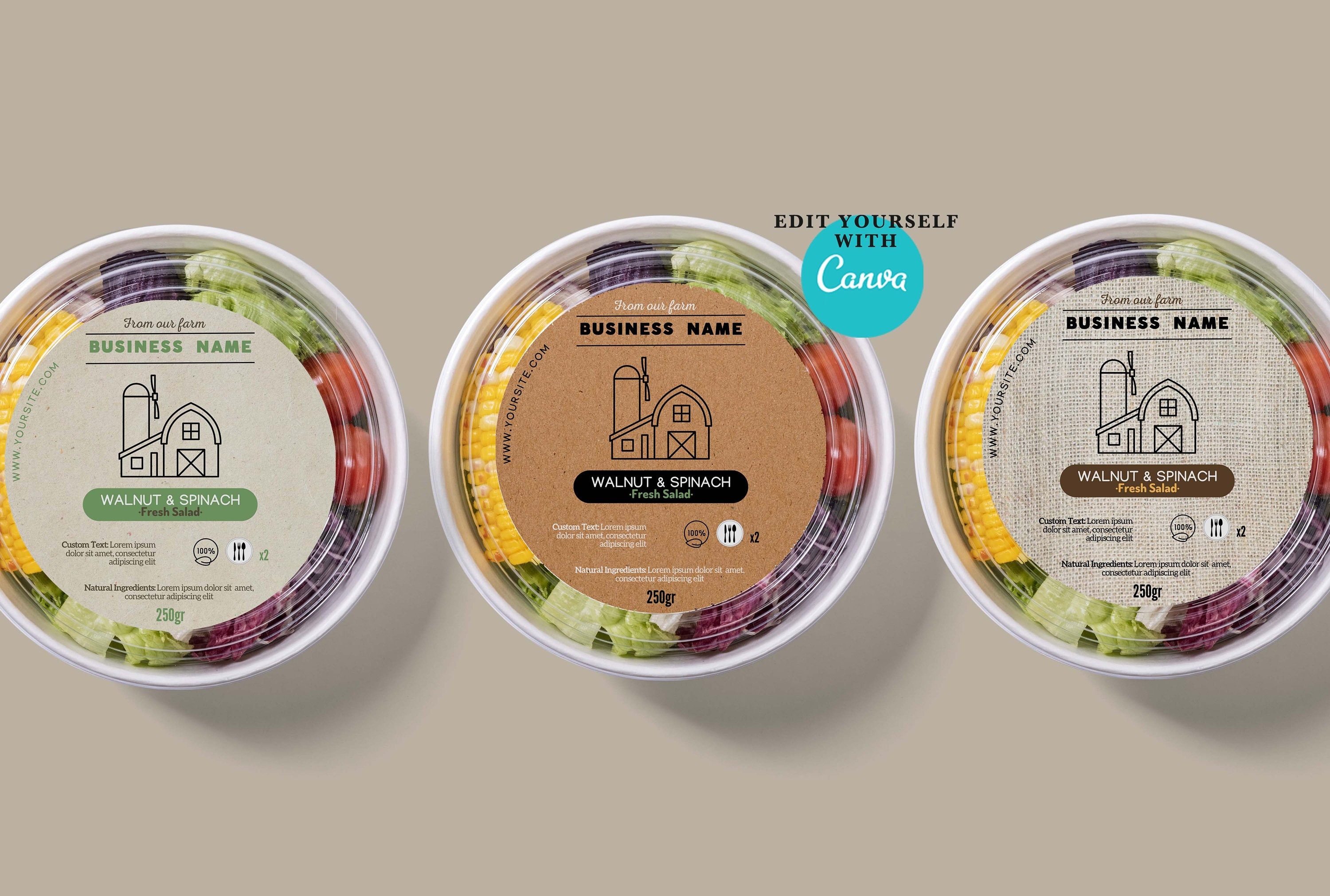 Custom Fresh Food Salad Label Template Canva Design for Takeaway ...