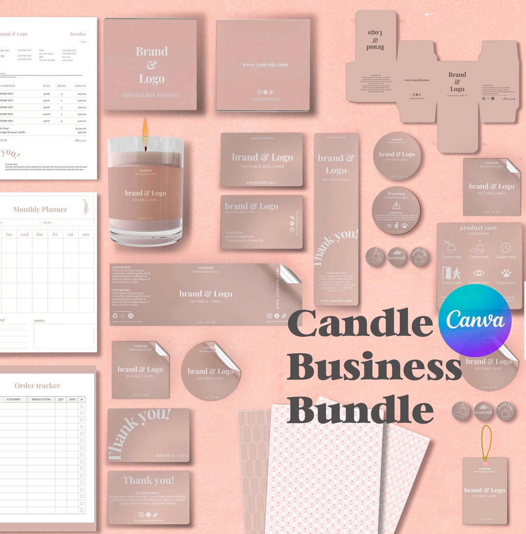 Custom Candle Business Branding Kit Bundle With Box,editable Candle ...