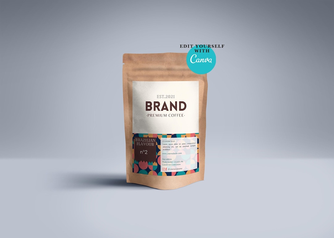 Custom Printable Coffee Bag Label.editable Coffee Pouch Template.tea ...