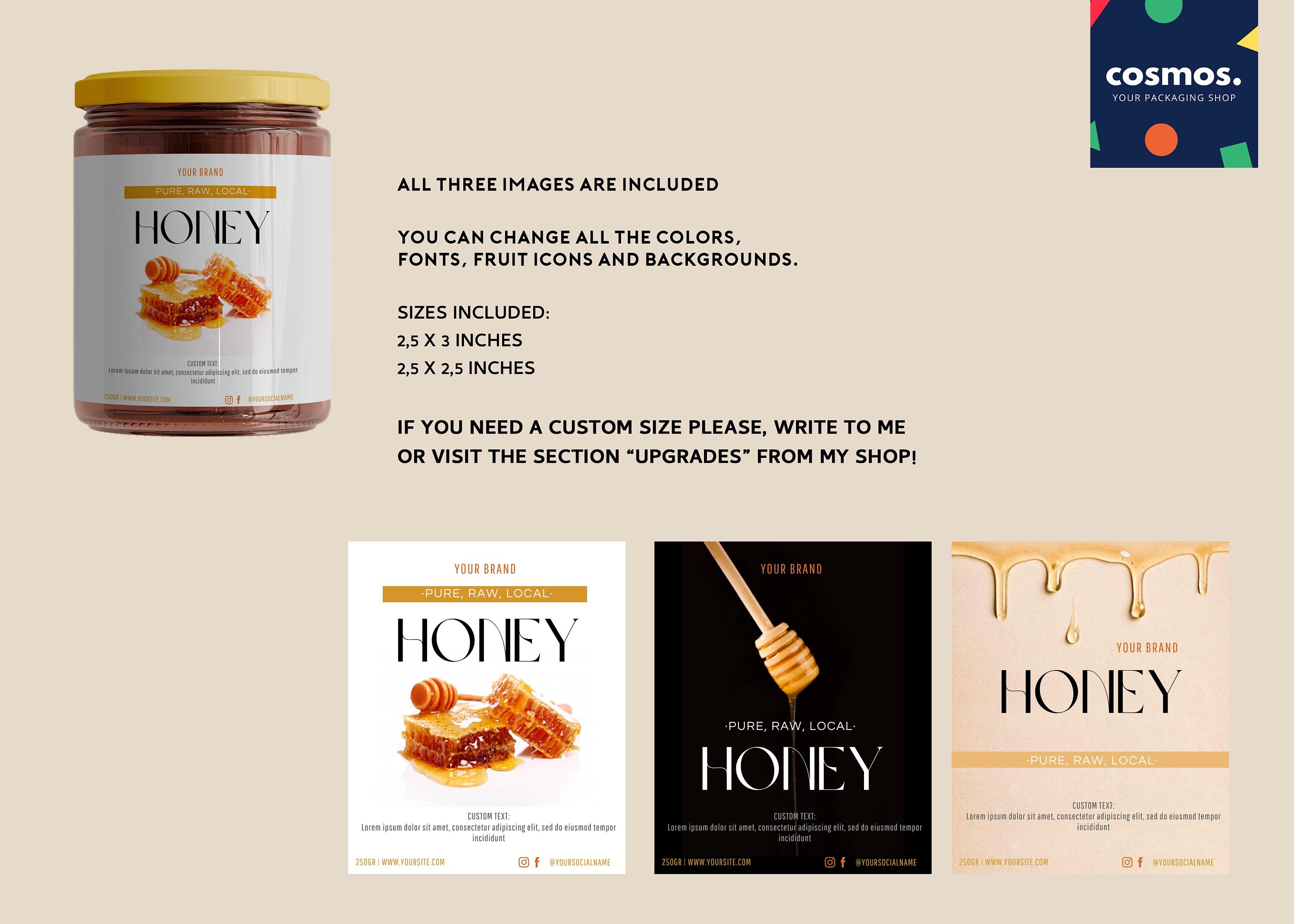 Custom Editable Honey Jar Label Canva Template.minimalist Professional ...