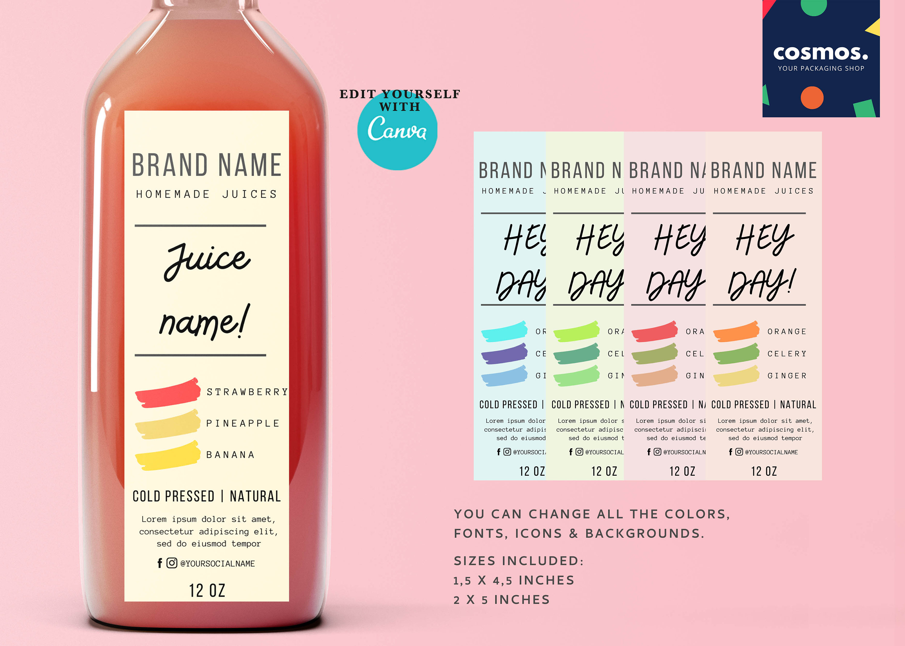 Juice Bottle Label Template, 12 and 16 Oz Juice Bottle Label Template ...