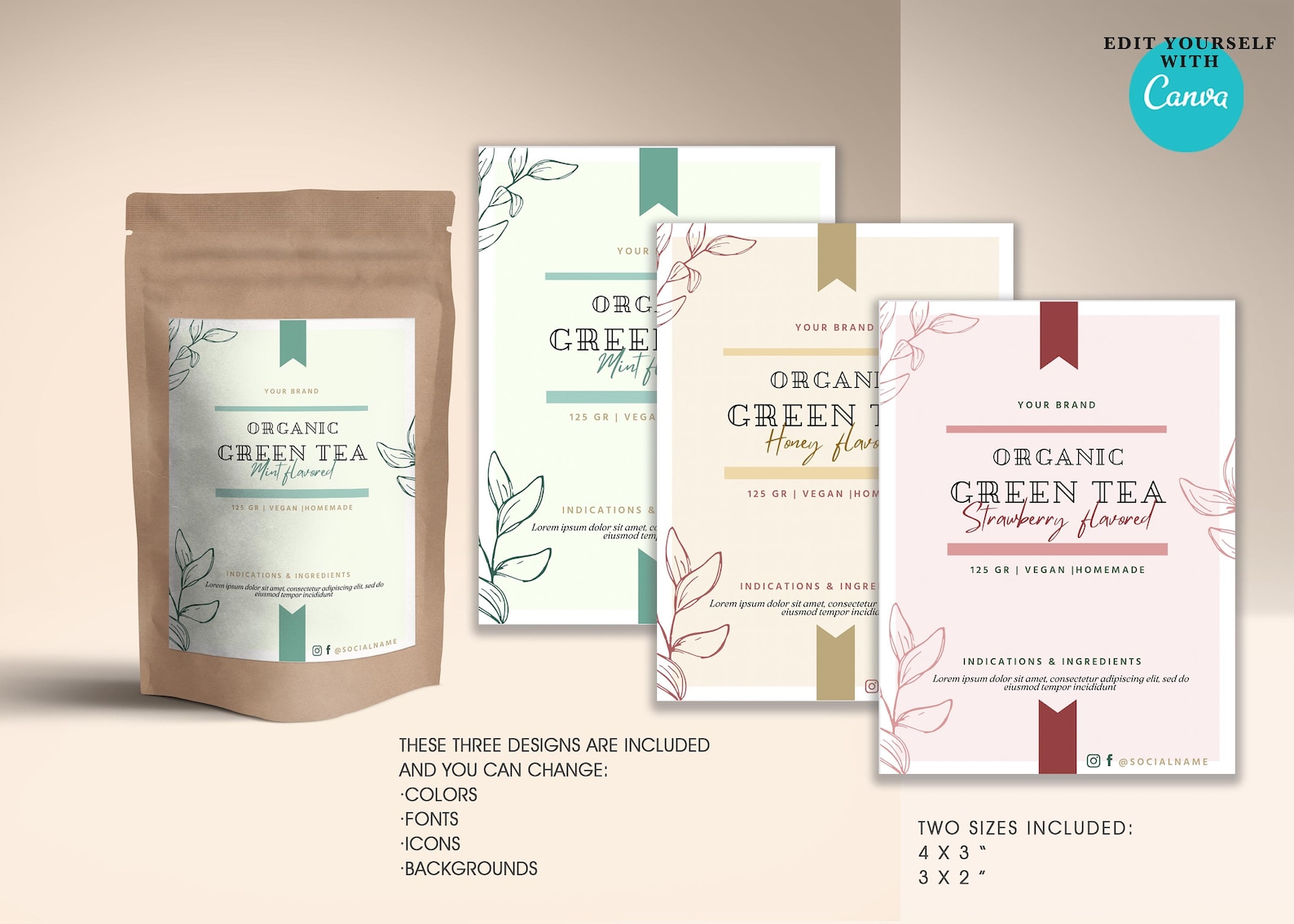 Printable Label for Tea Bags. Custom Product Labels for Kraft Bags ...