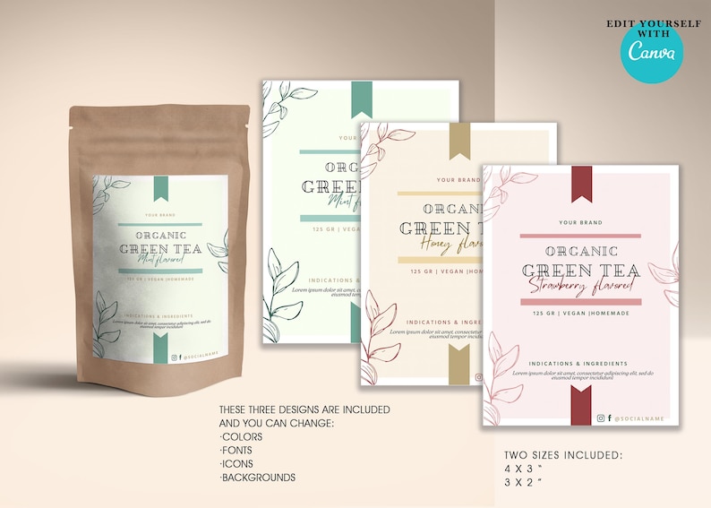 Printable Label for Tea Bags. Custom Product Labels for Kraft Bags ...