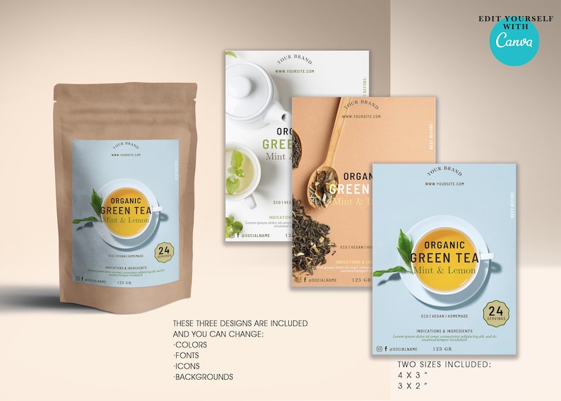 Tea Blend Label Template for Pouches or Kraft Bags.product Packaging ...