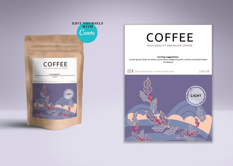 Custom Coffee Label for Bag or Pouch Canva Template.editable Tea and ...