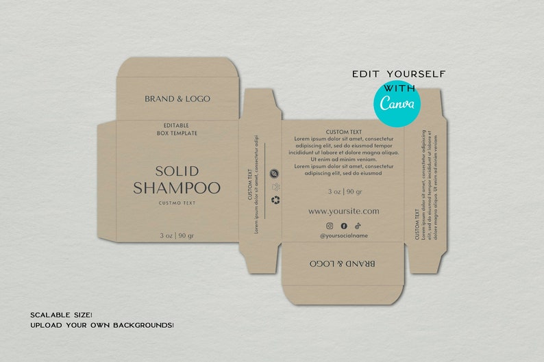 Custom Editable Solid Shampoo or Soap Packaging Box Canva.printable ...
