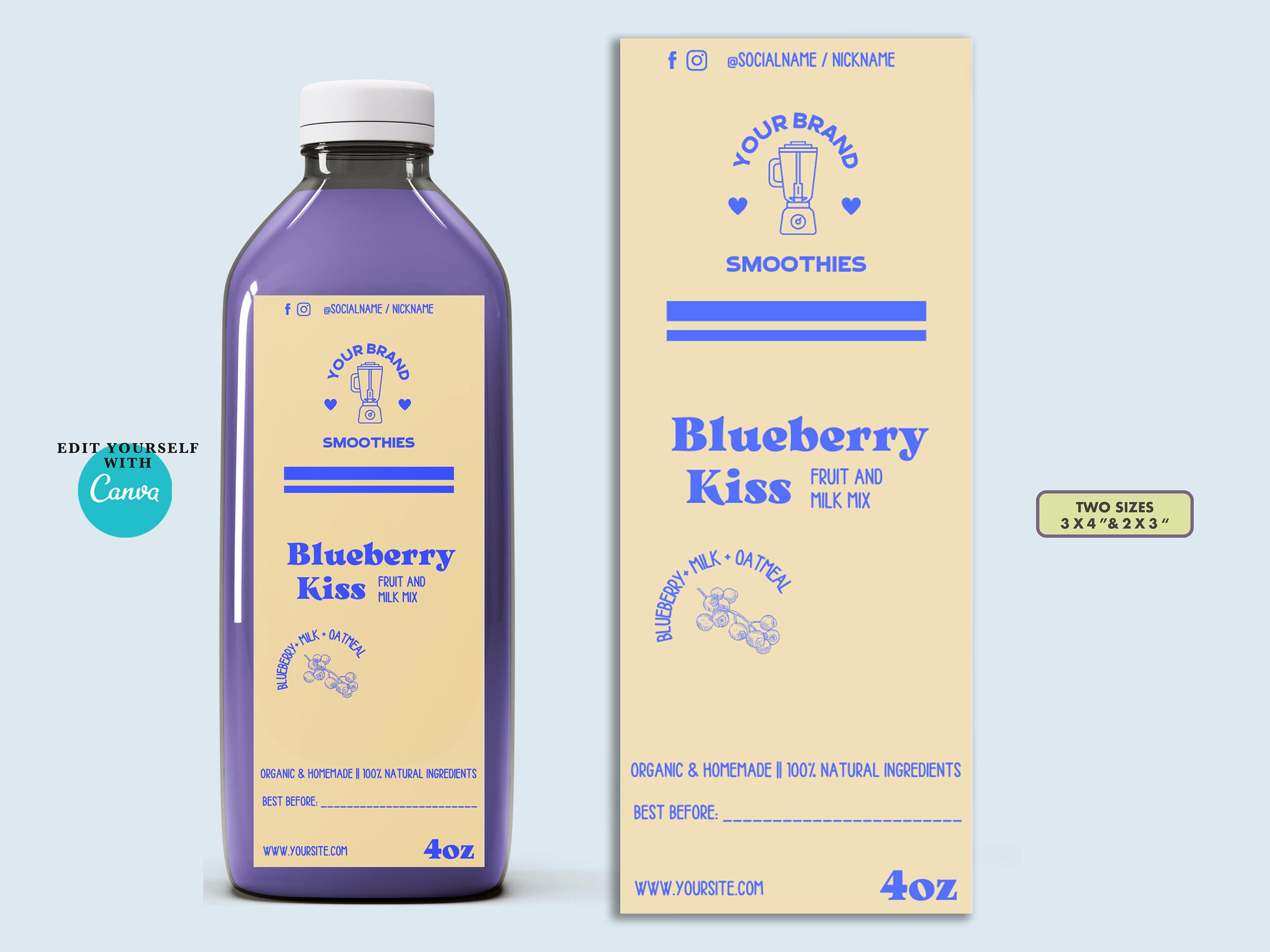 Custom Smoothies and Juice Packaging Labels Template for Canva.juicery ...