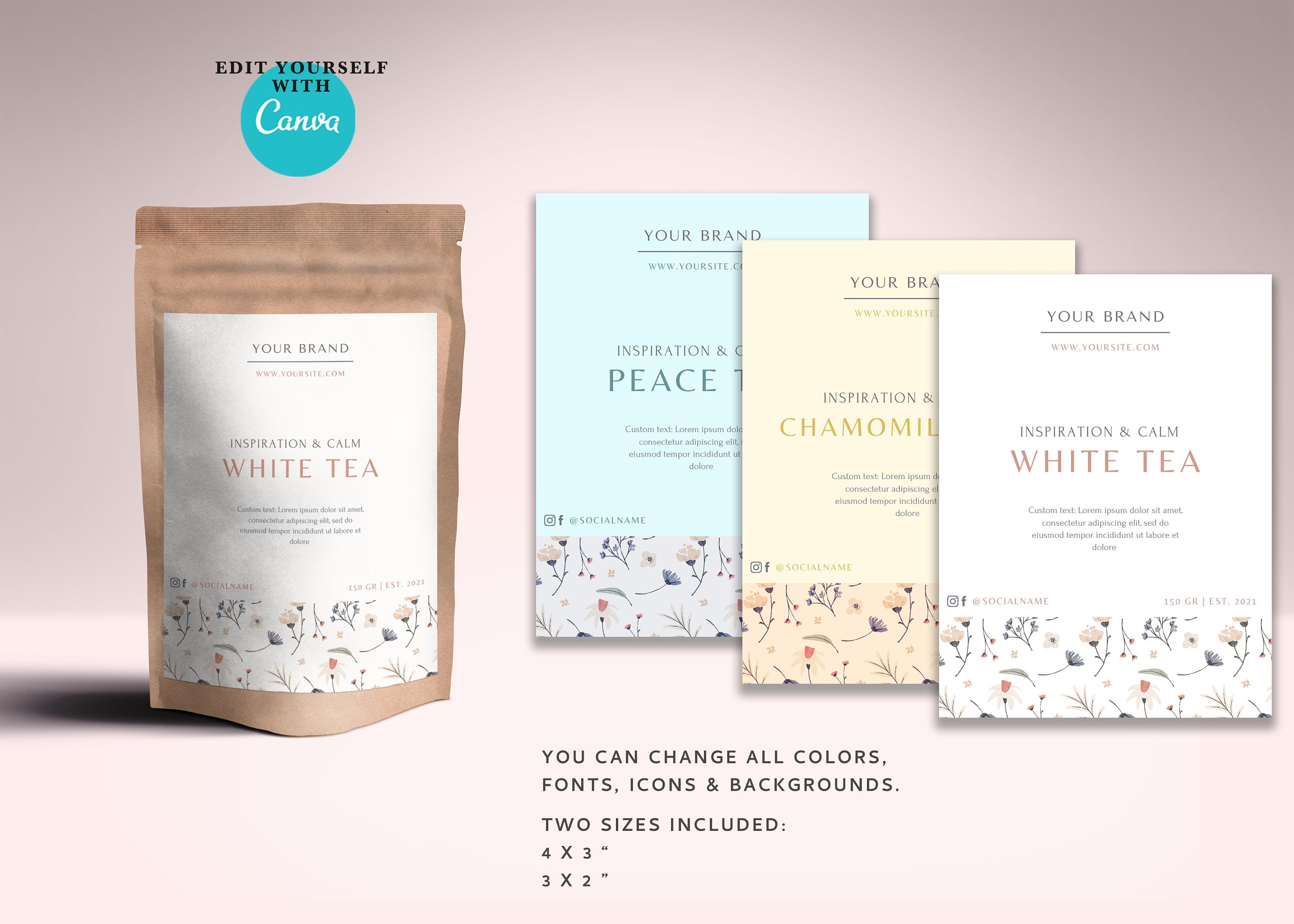 Editable Tea Label Template for Pouch or Tea Bags.customized Herbal ...