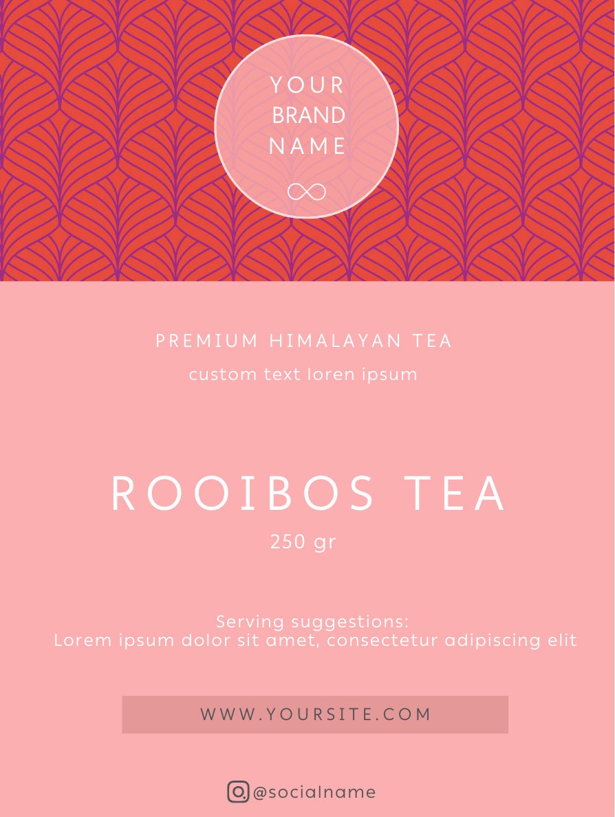 Custom Editable Tea Blend Packaging Label Canva Template for Tea Bags ...