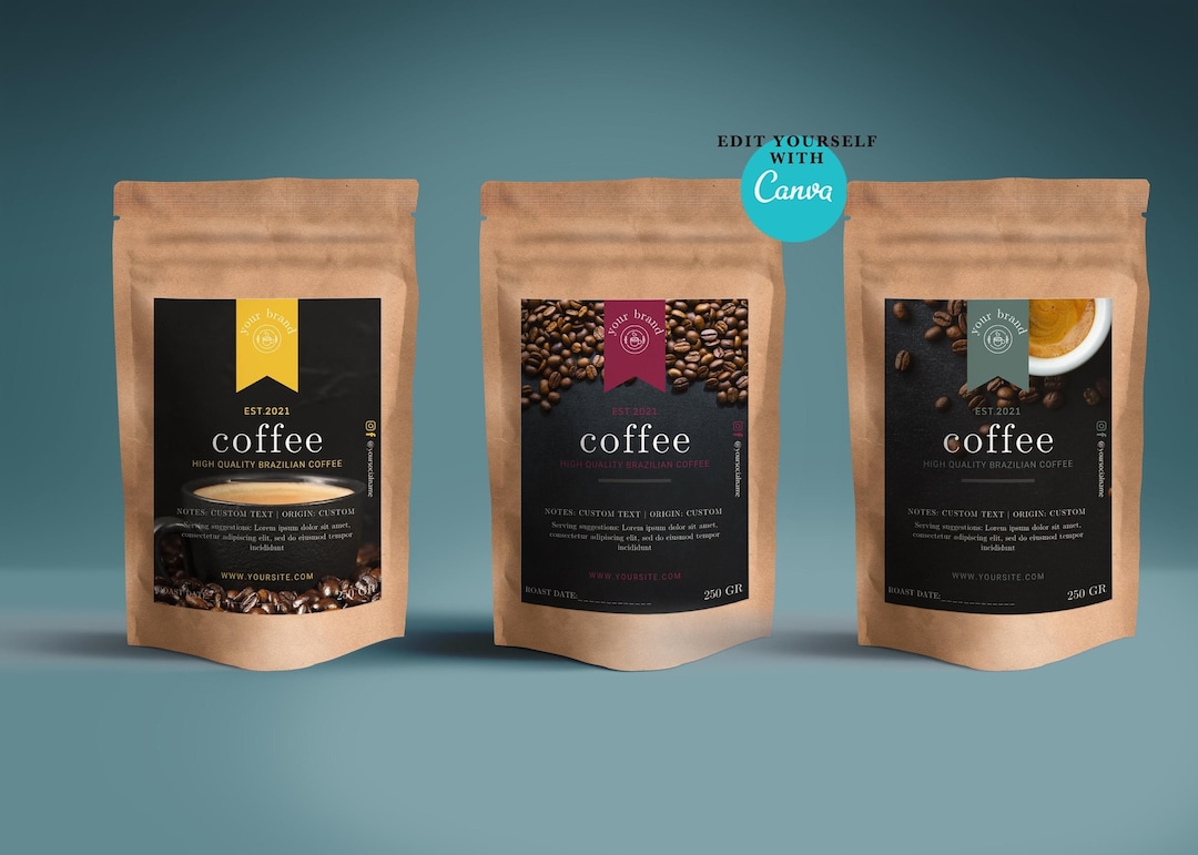 Printable Coffee Bag Label Template, Editable Coffee Packaging Canva ...