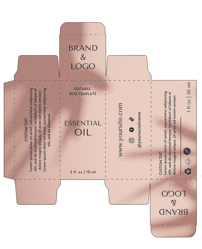 Editable Essential Oil & Cosmetic Packaging Box Canva.custom Oils ...
