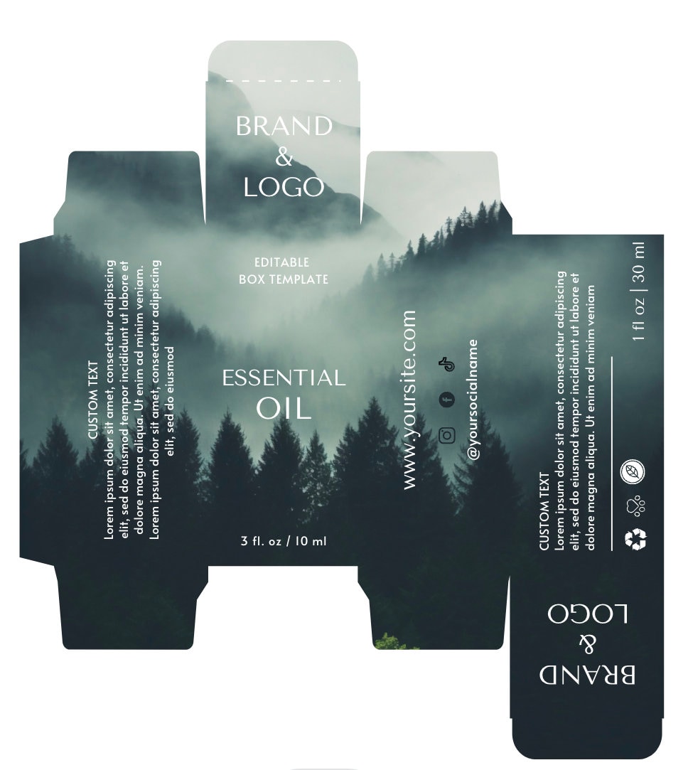 Editable Essential Oil & Cosmetic Packaging Box Canva.custom Oils ...