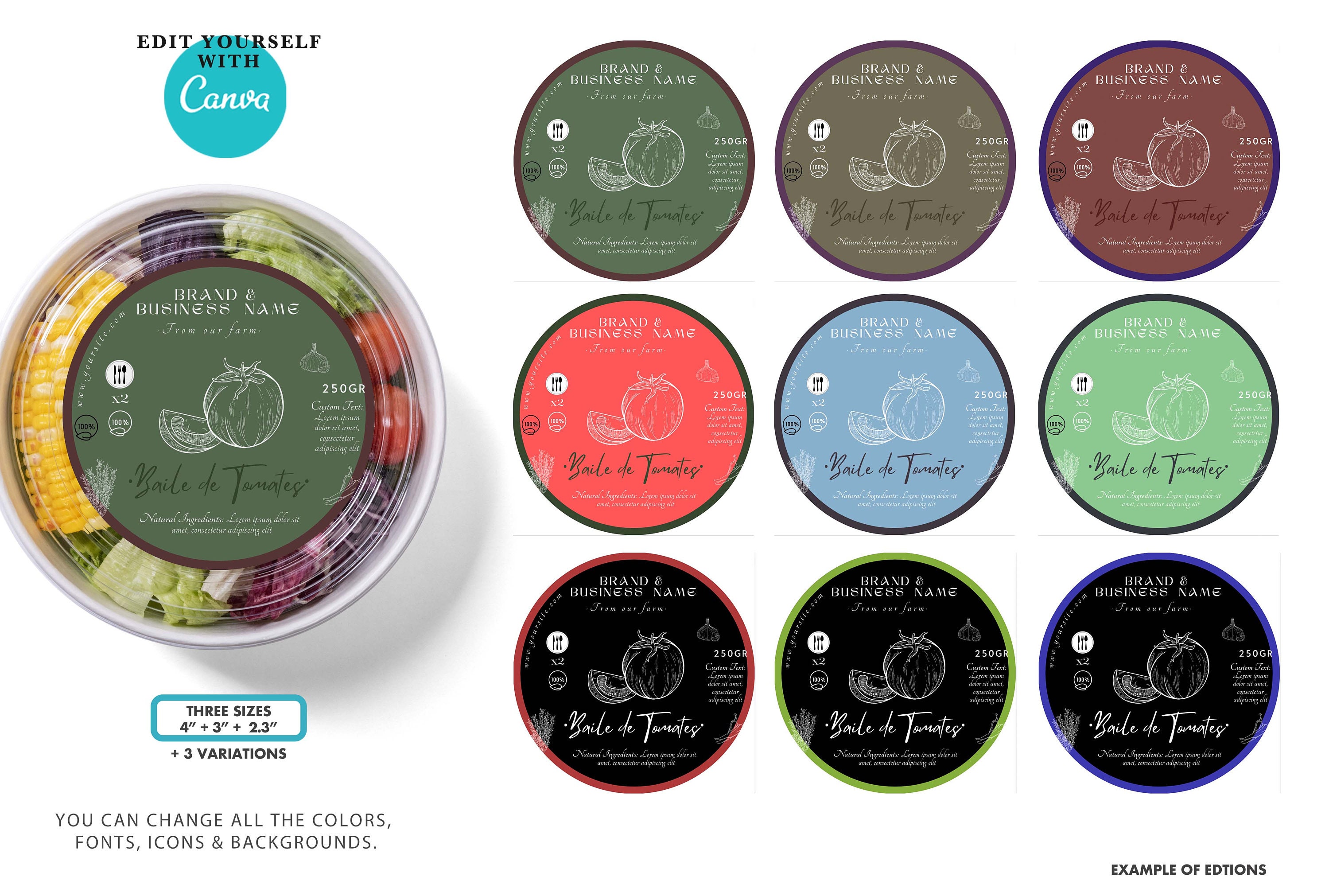 Personalized Fresh Food Salad Label Template.printable Organic Product ...
