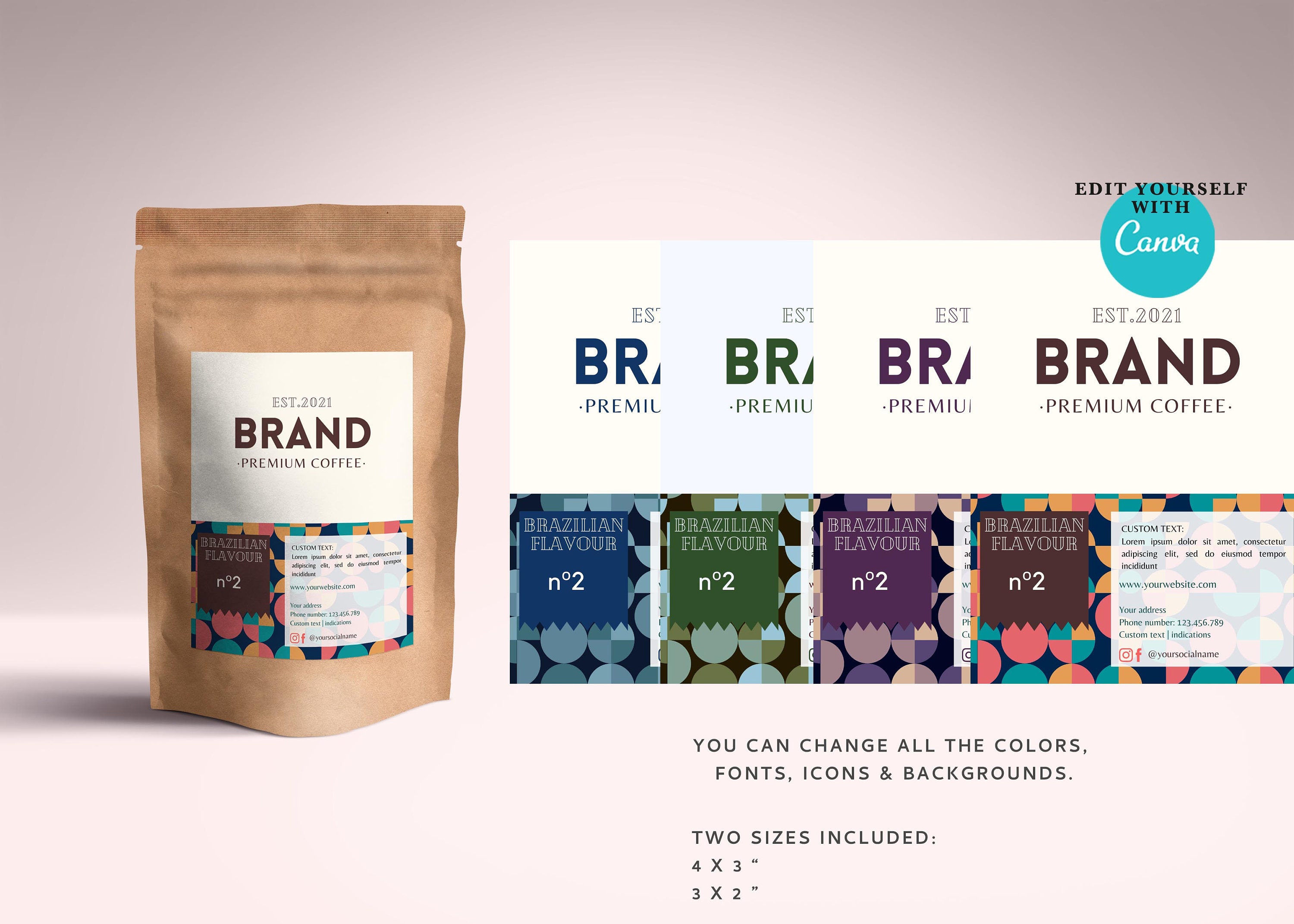 Custom Printable Coffee Bag Label.editable Coffee Pouch Template.tea ...