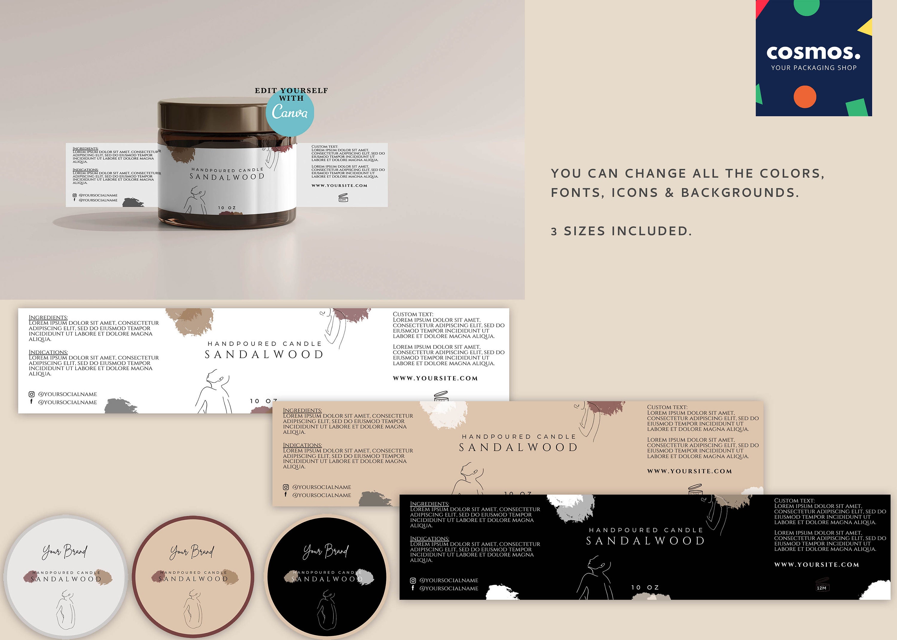 Custom Cream Jar Label Editable With Canva.printable Wrap Around Label ...