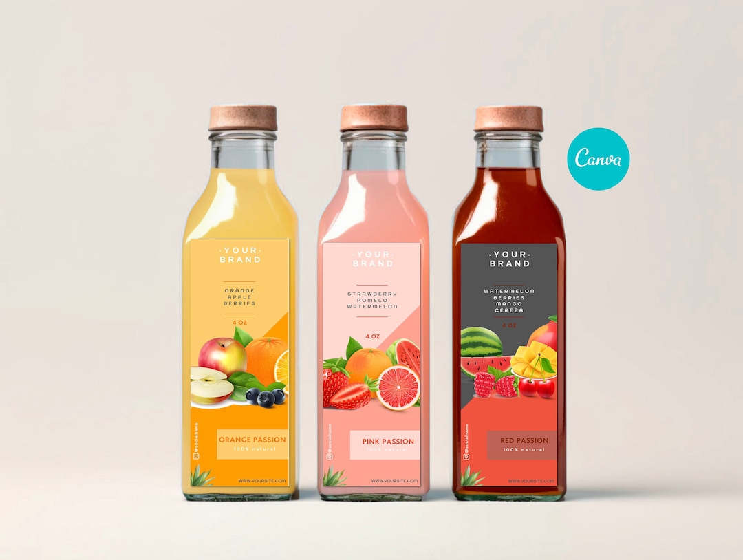 Printable Fruity Fresh Juice Canva Label Template,editable Custom Juice ...