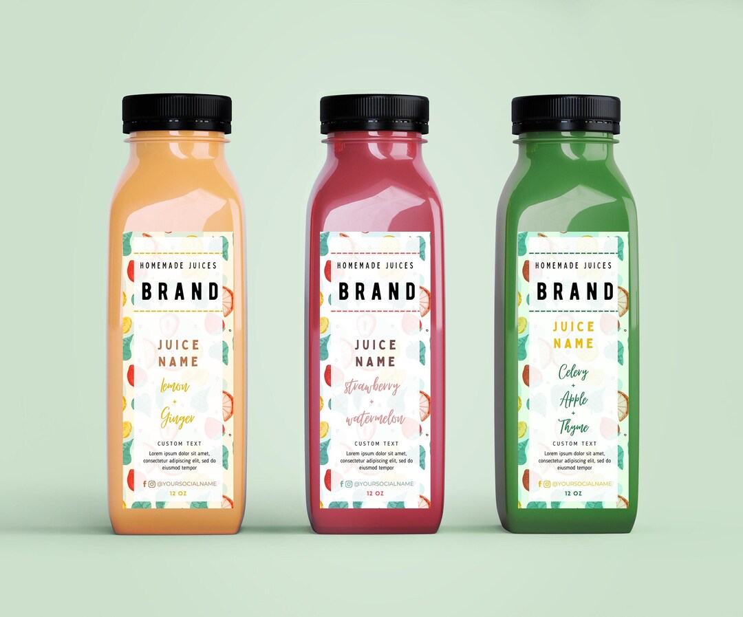 Editable Juice Bottle Label Template for 16 Oz & 12 Oz Bottle, Custom ...