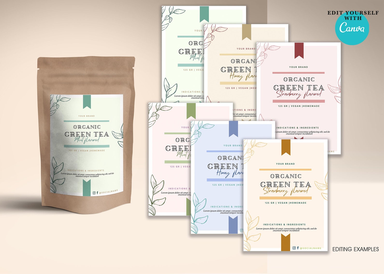 Printable Label for Tea Bags. Custom Product Labels for Kraft Bags ...