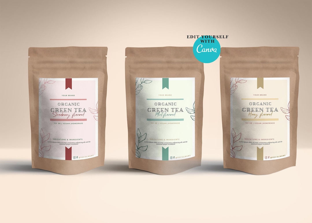 Printable Label for Tea Bags. Custom Product Labels for Kraft Bags ...