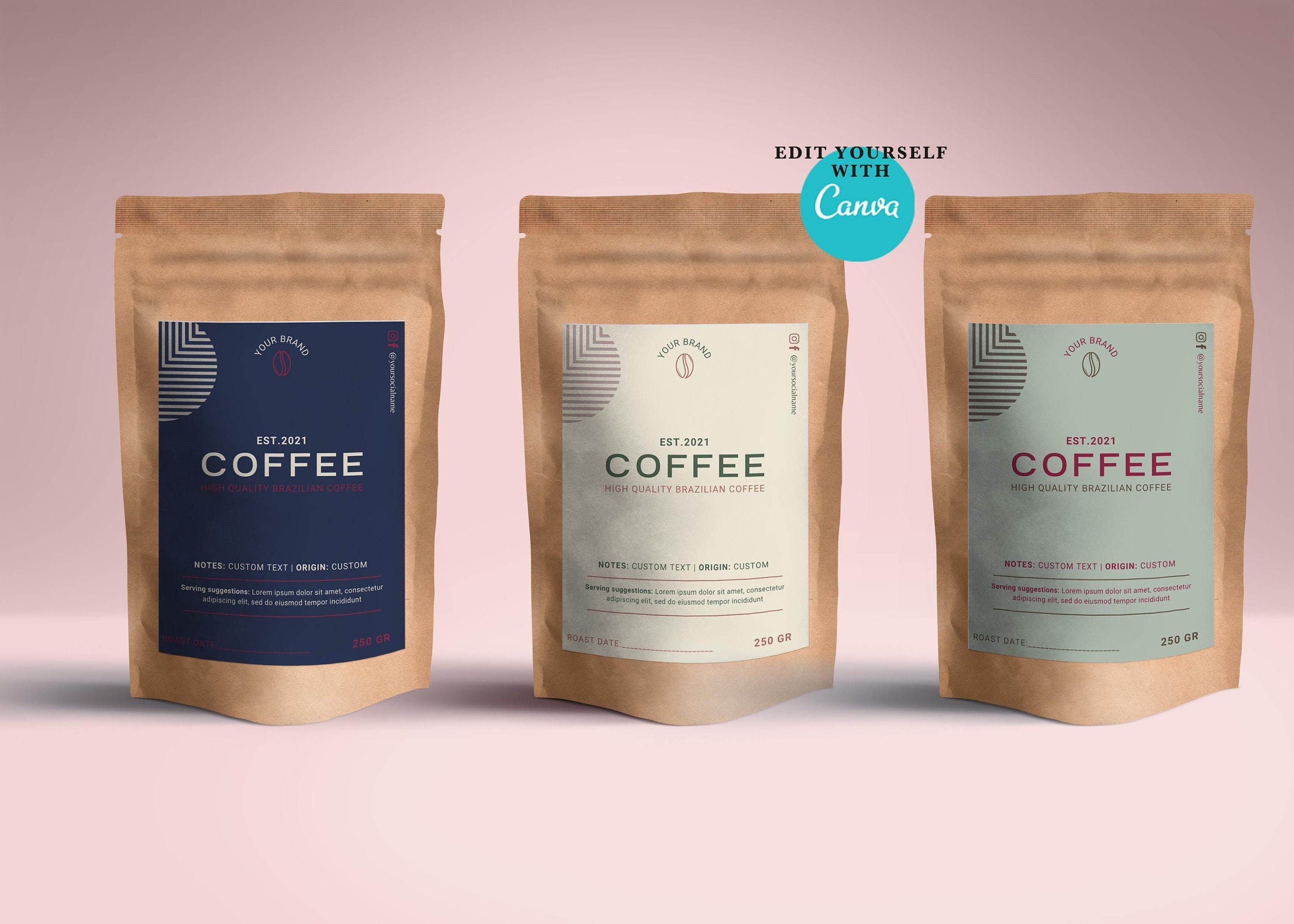 Editable Coffee Label Template for Canva,printable Coffee Bag Label ...
