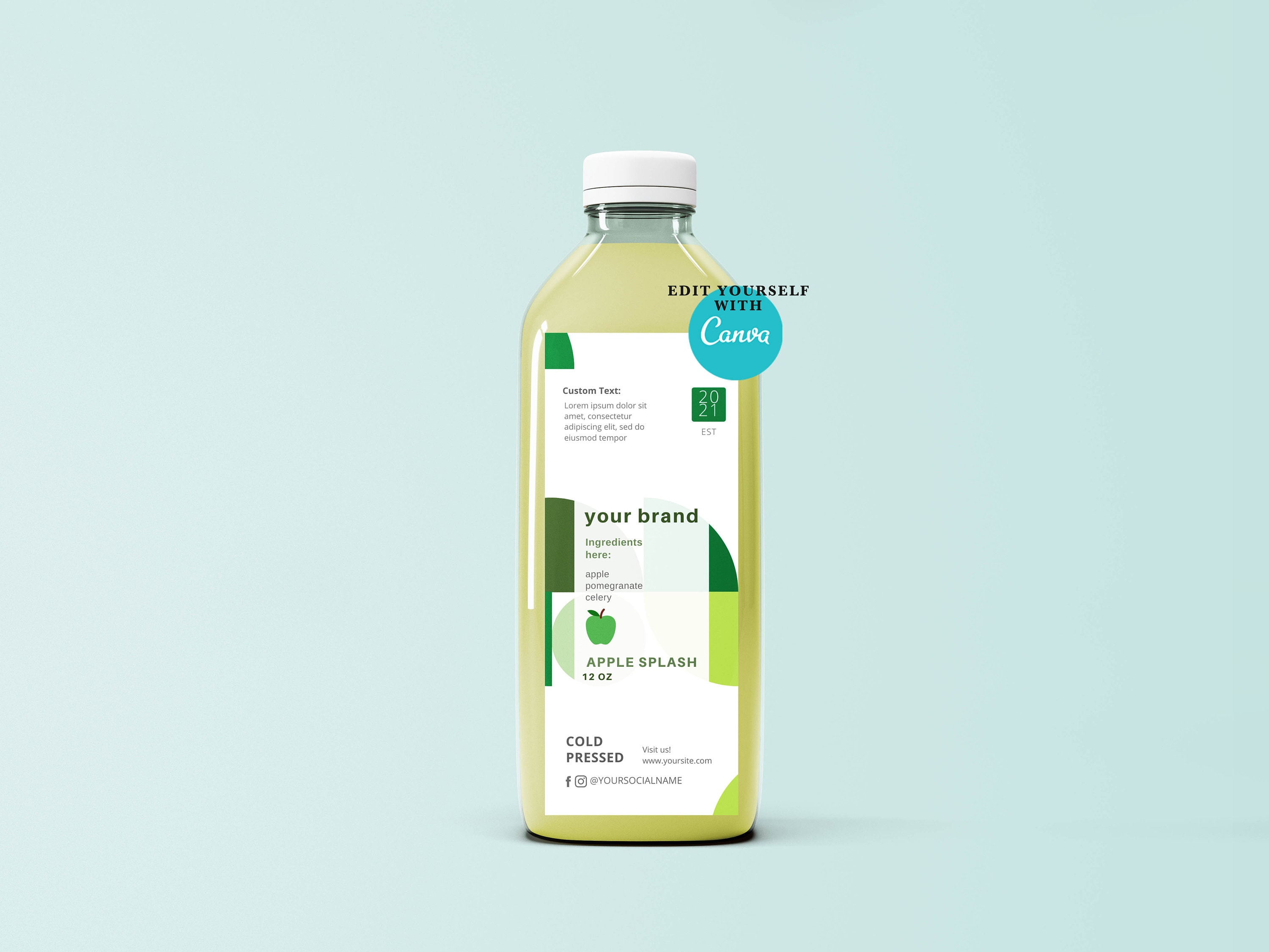 Editable Juice Bottle Label Template for 16 Oz, 12 Oz Bottle, Flavor ...