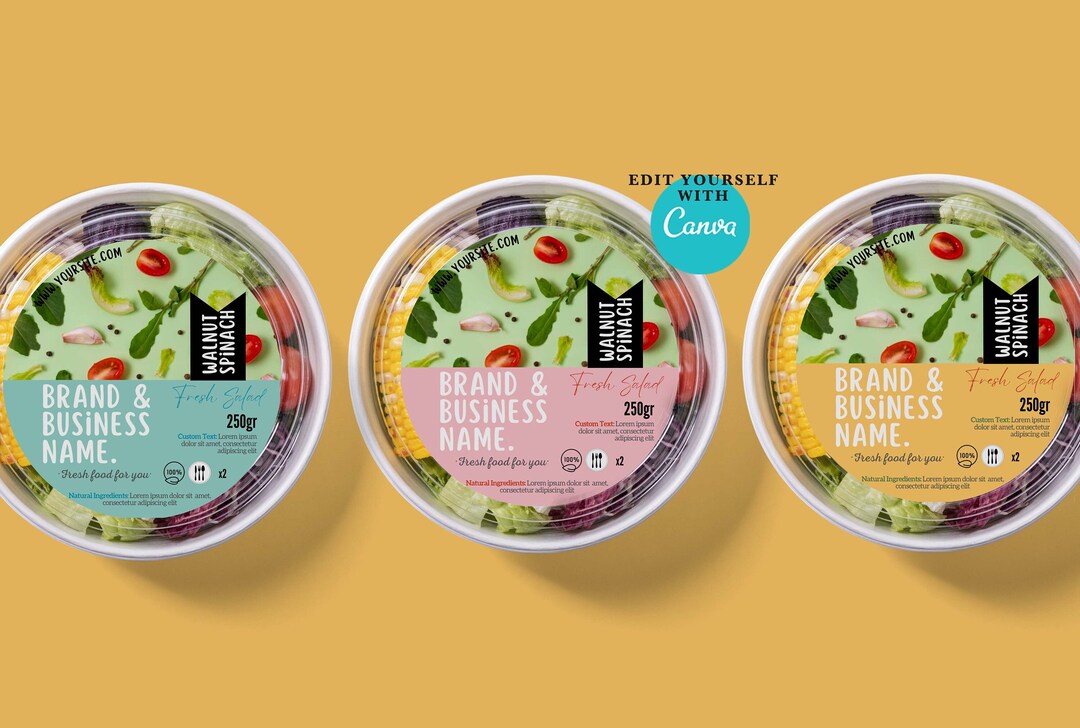 Personalized Fresh Food Salad Label Template.editable Canva Design for ...