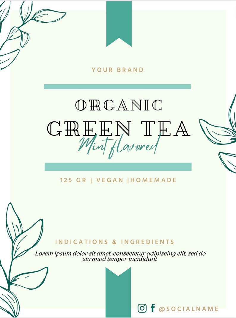 Printable Label for Tea Bags. Custom Product Labels for Kraft Bags ...