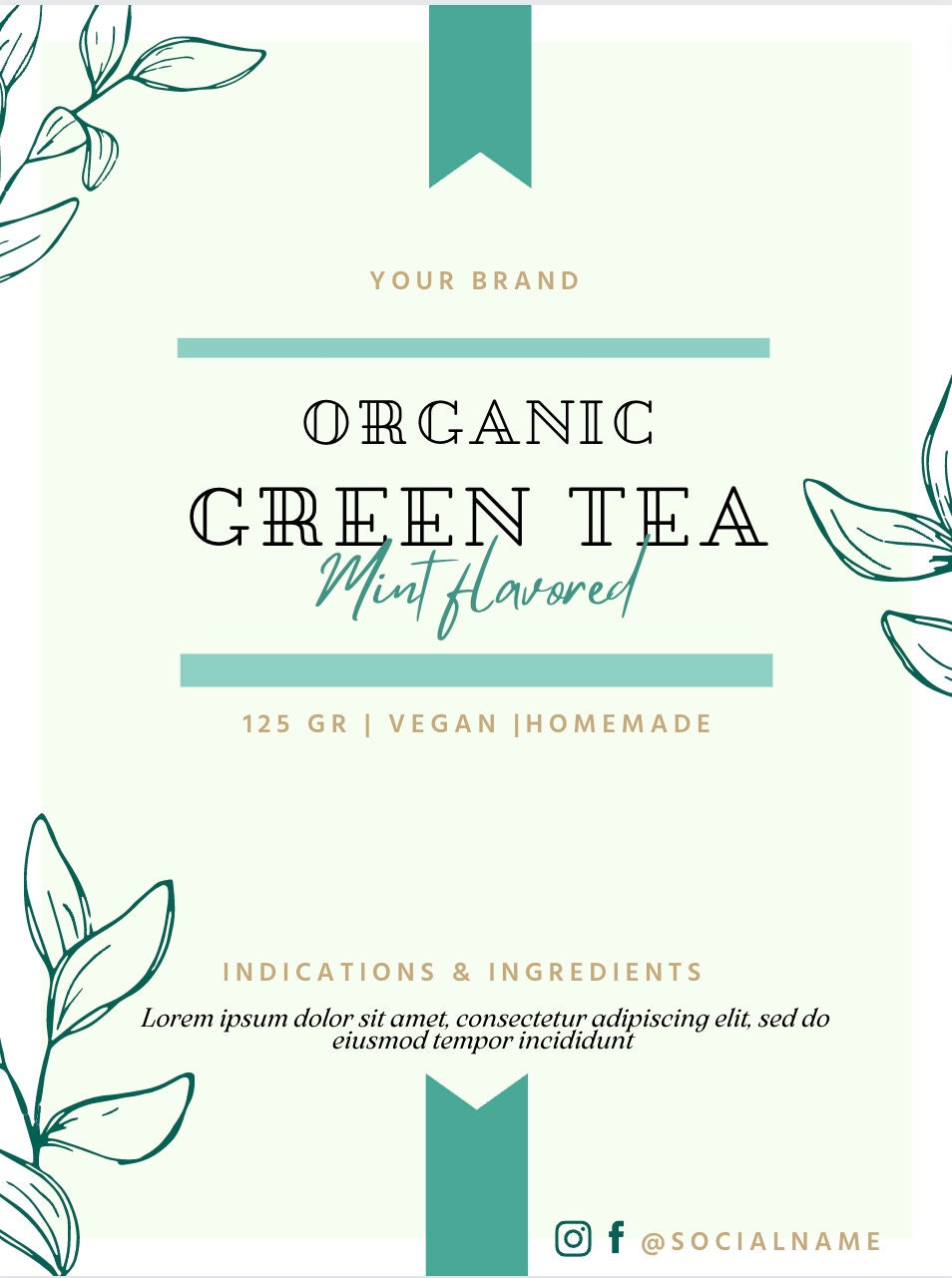 Printable Label for Tea Bags. Custom Product Labels for Kraft Bags ...