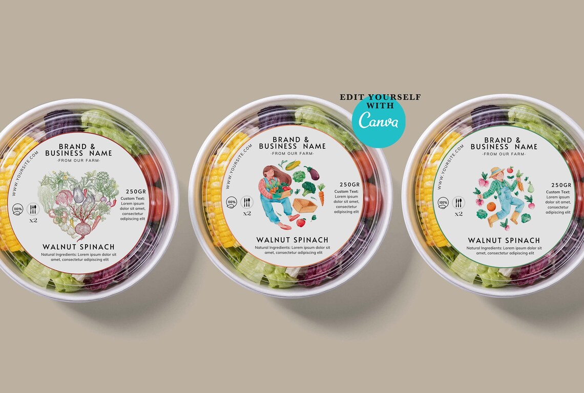 Custom Editable Salad Label Canva Template for Fresh Food - Etsy