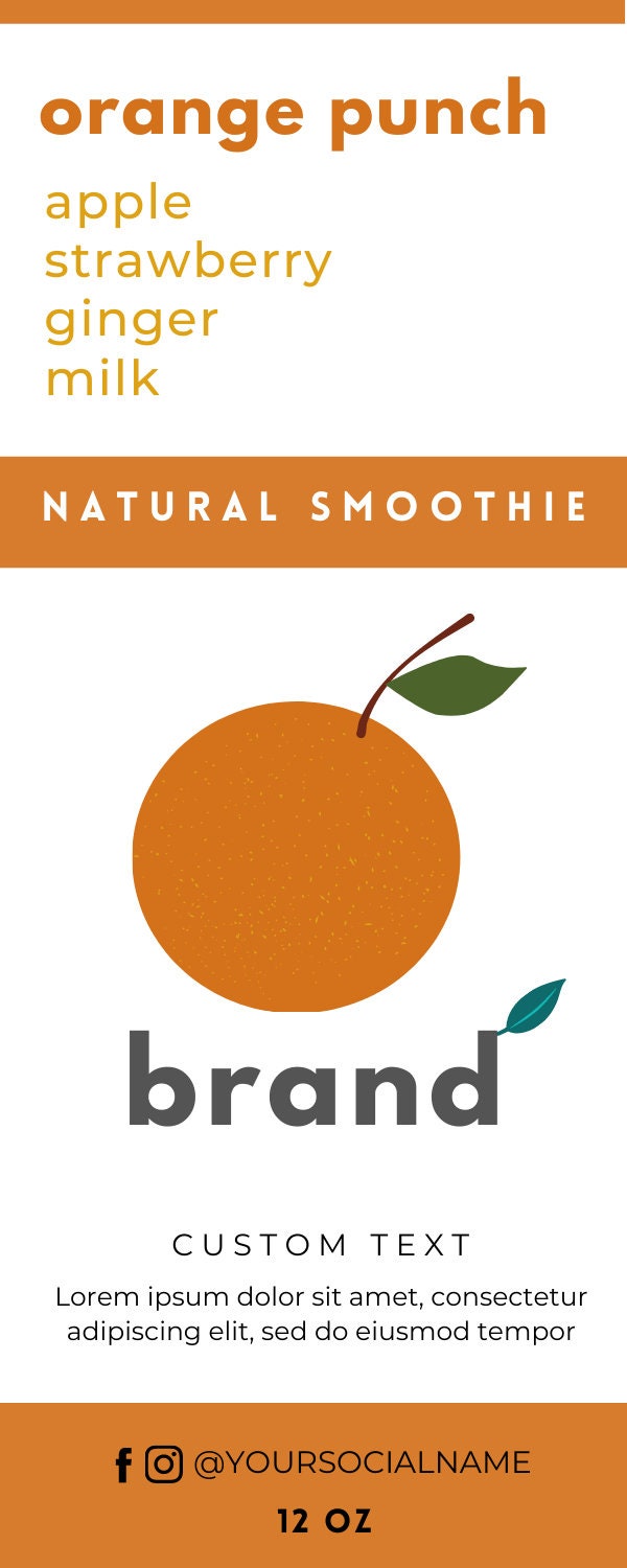 Custom Juice Label Template for 2oz, 4oz Bottles.editable Smoothie ...