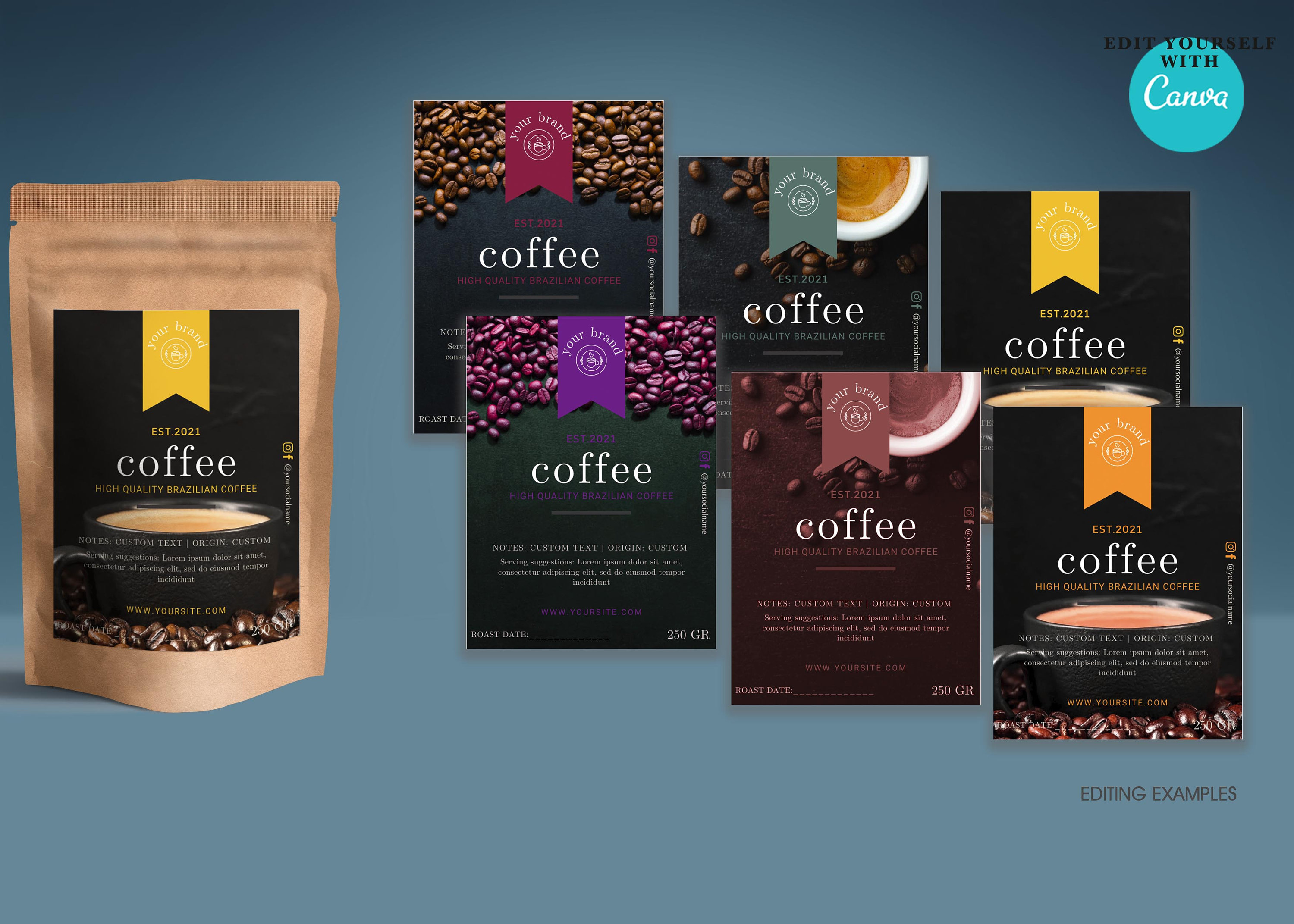 Printable Coffee Bag Label Template, Editable Coffee Packaging Canva ...