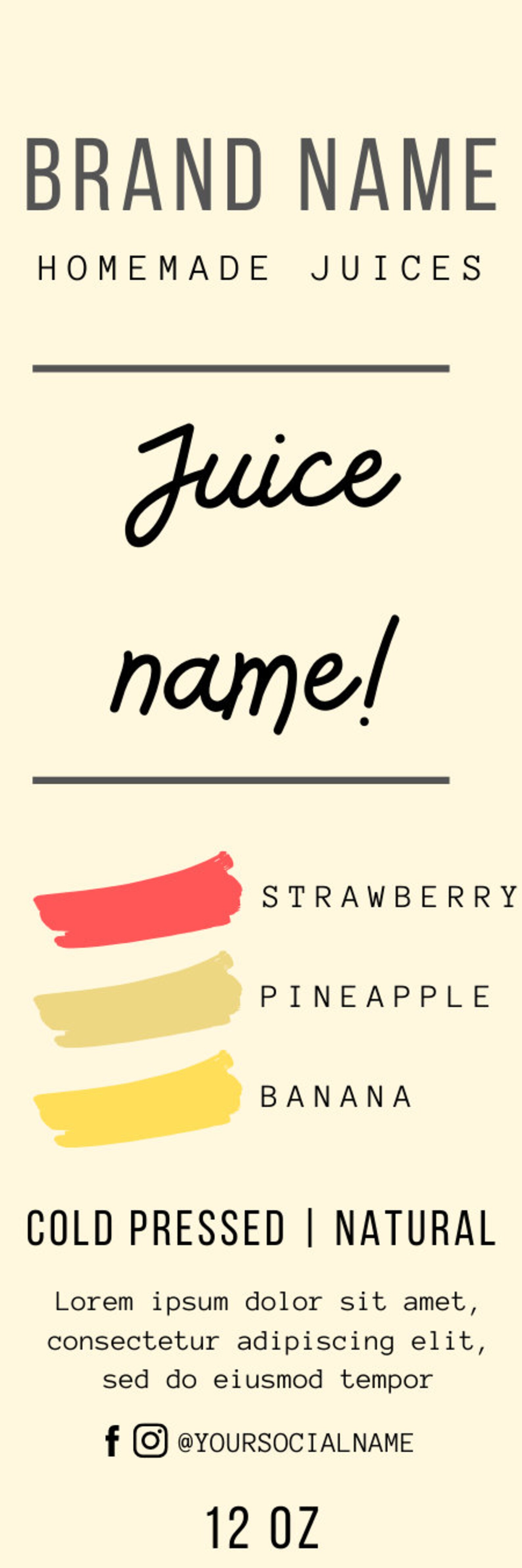 Juice Bottle Label Template, 12 and 16 Oz Juice Bottle Label Template ...
