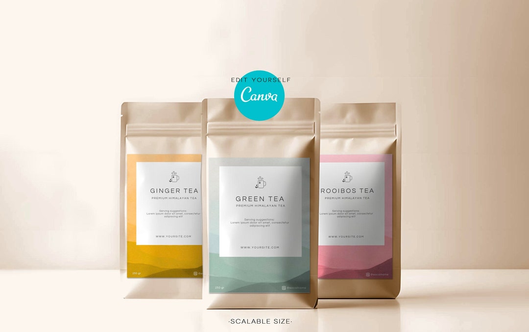 Custom Editable Tea Packaging Label Templates for Tea Bags and Pouches ...