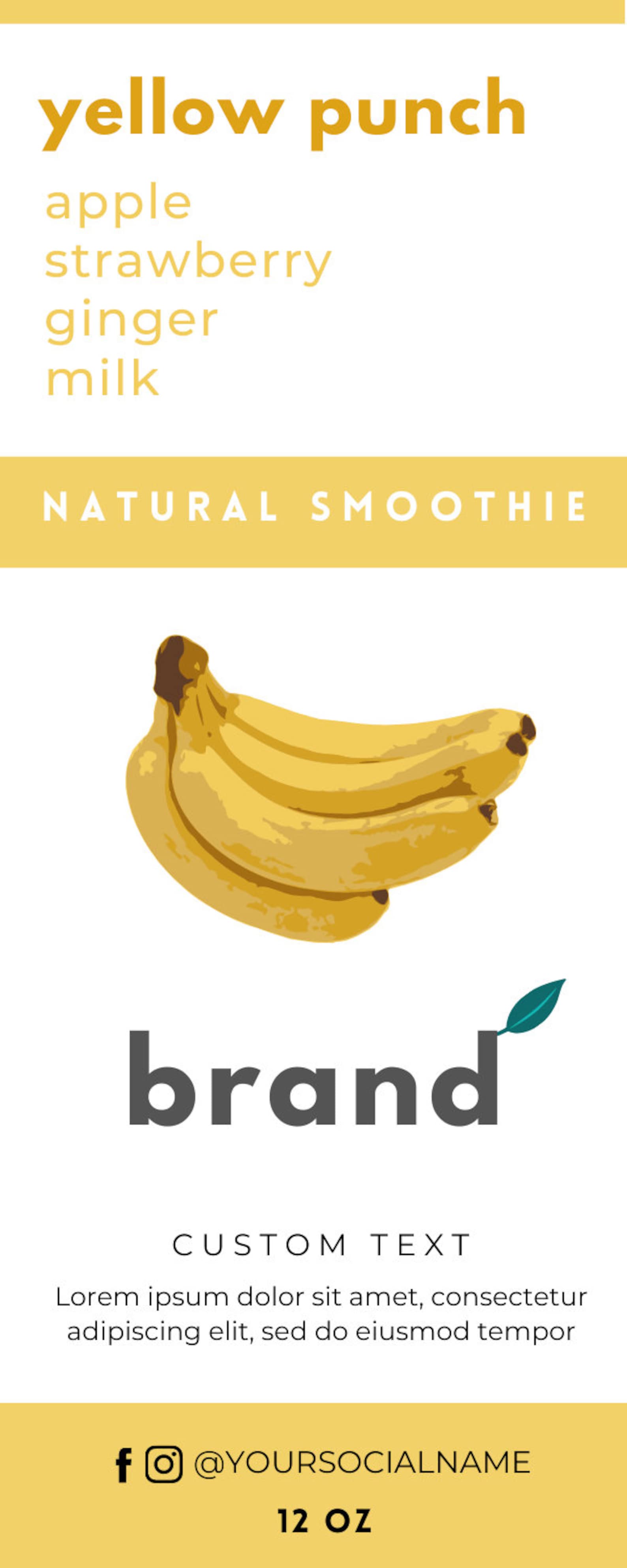 Custom Juice Label Template for 2oz, 4oz Bottles.editable Smoothie ...