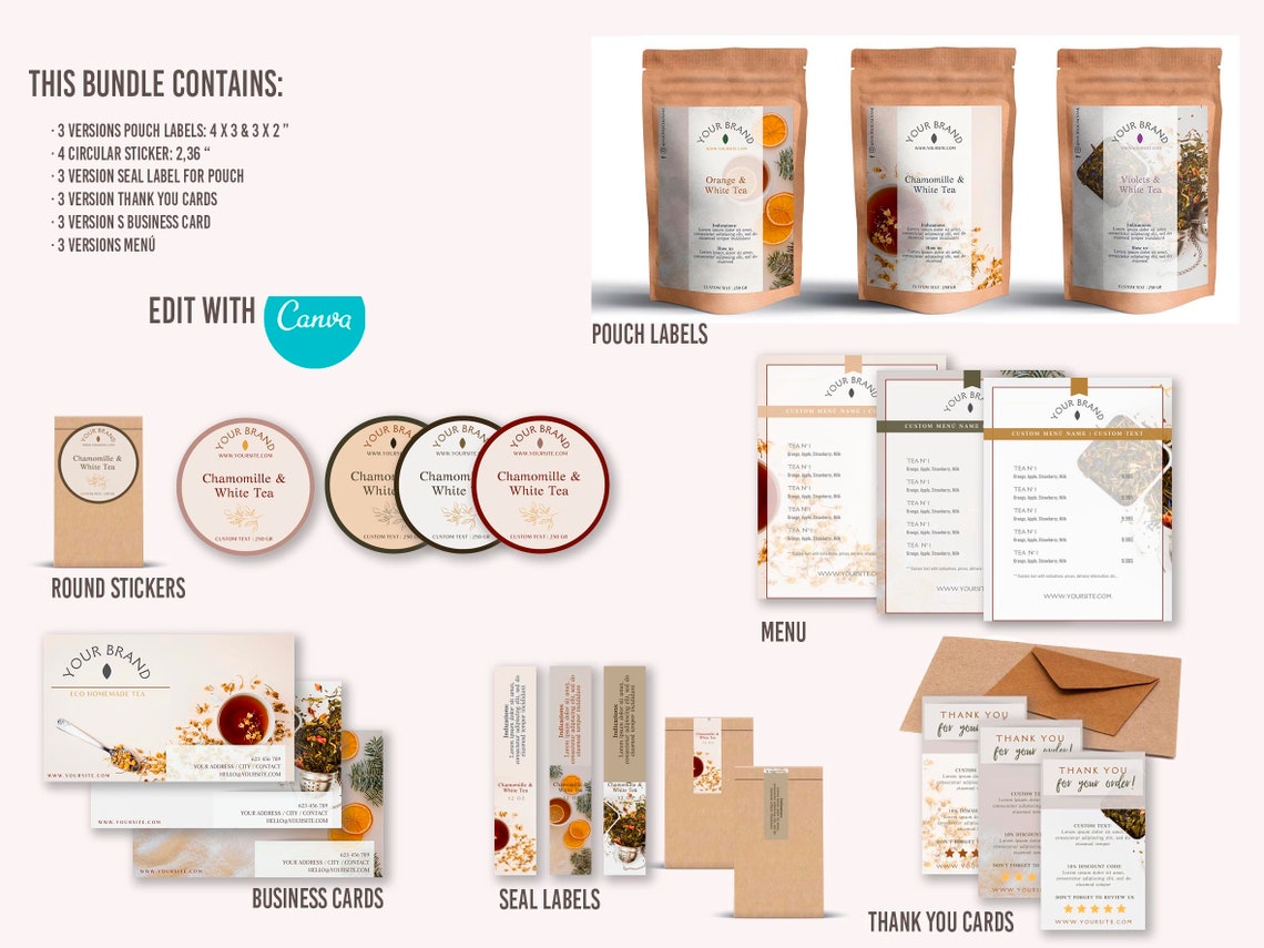 Printable Tea Label Template Bundle, Editable Tea Labels Template ...