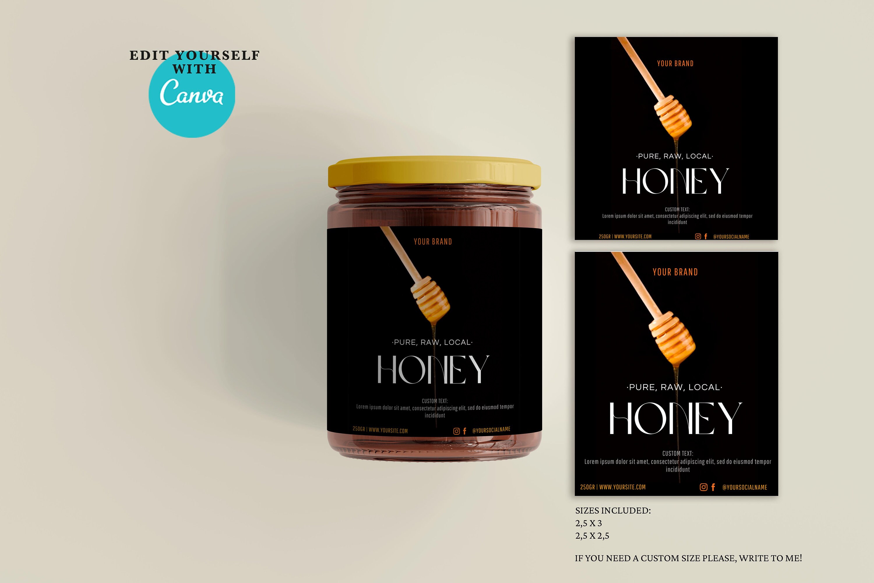 Custom Editable Honey Jar Label Canva Template.minimalist Professional ...