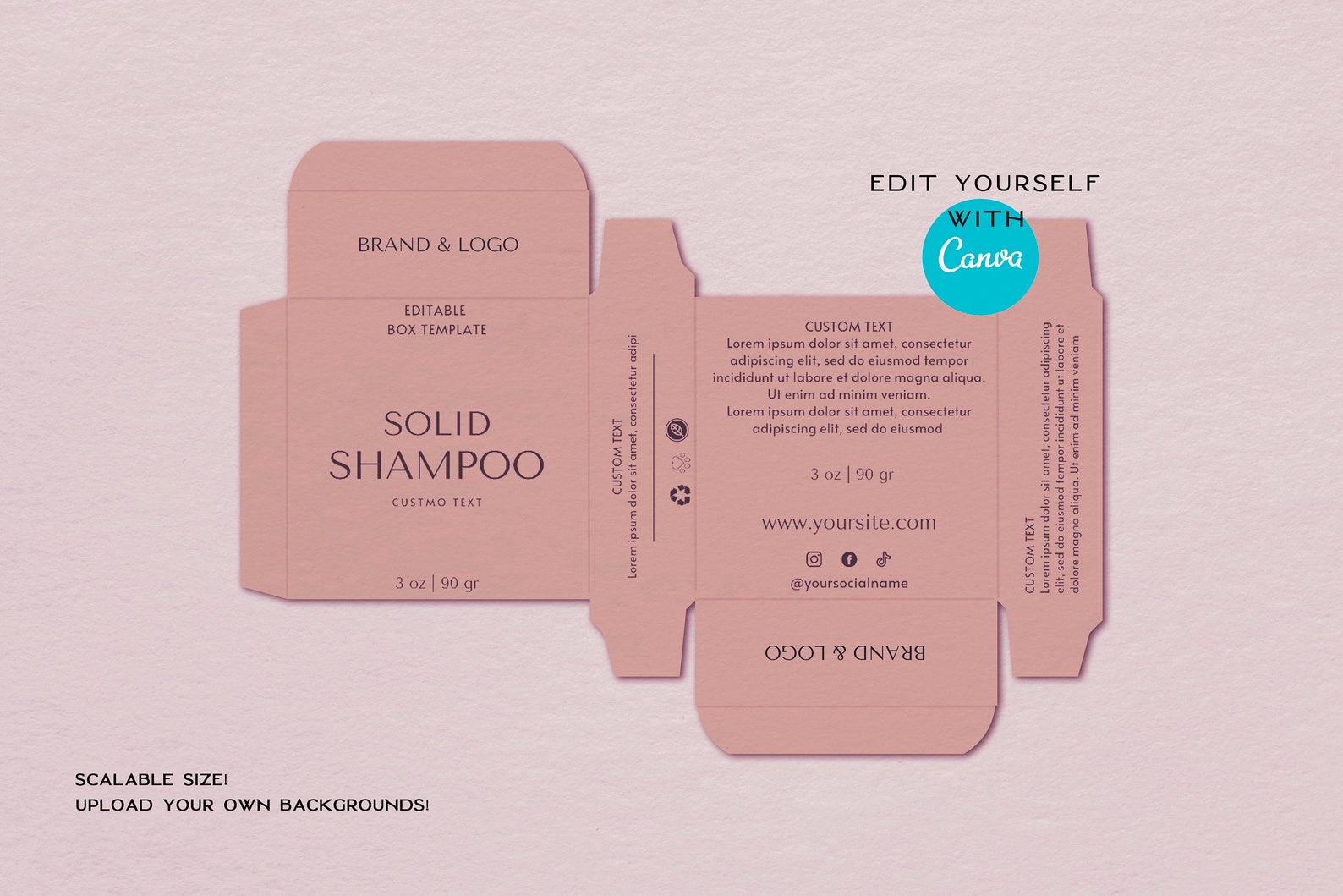 Custom Editable Solid Shampoo or Soap Packaging Box Canva.printable ...