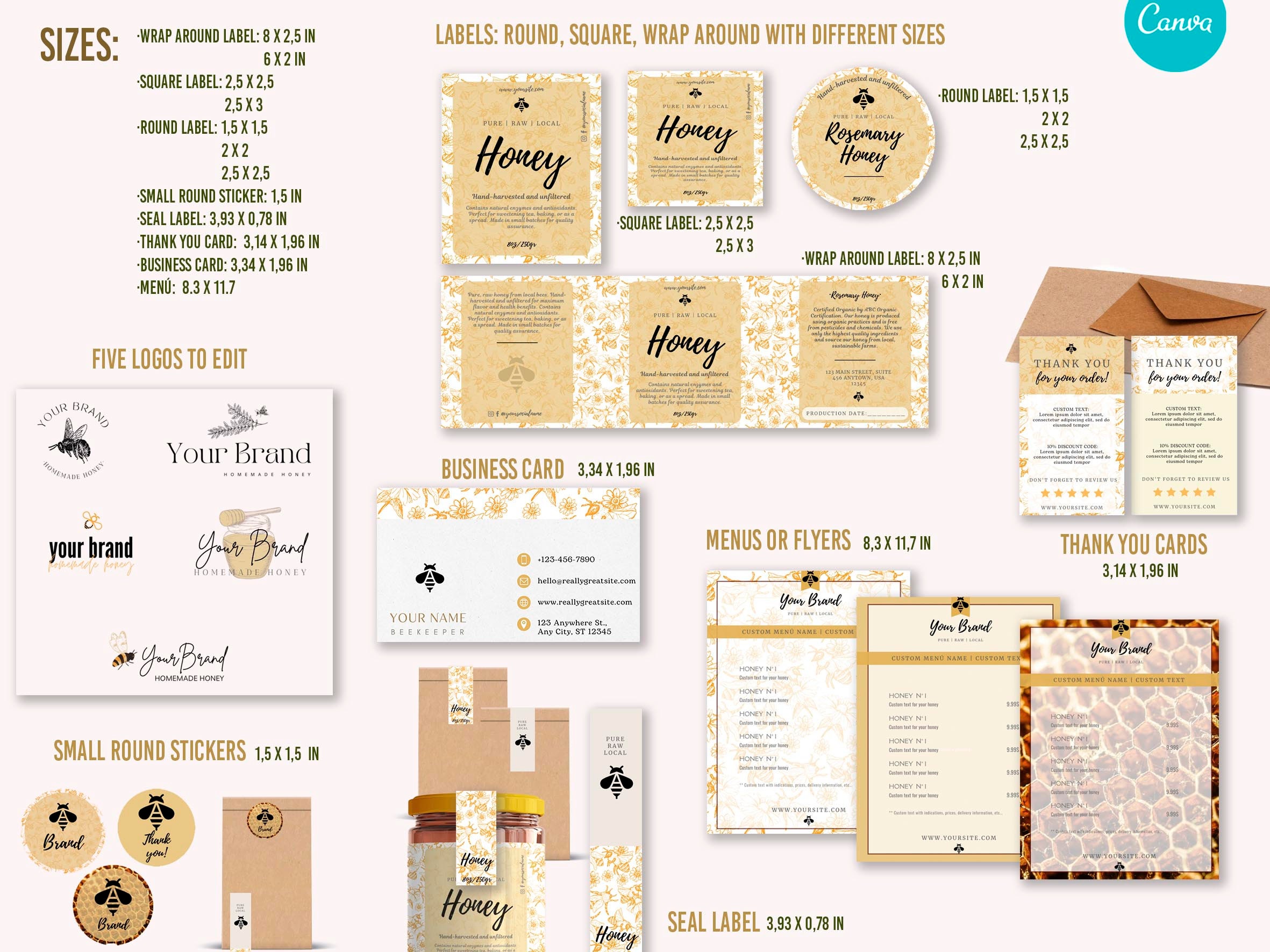Edit Yourself Canva Template for a Honey and Beekeeping Business.diy ...