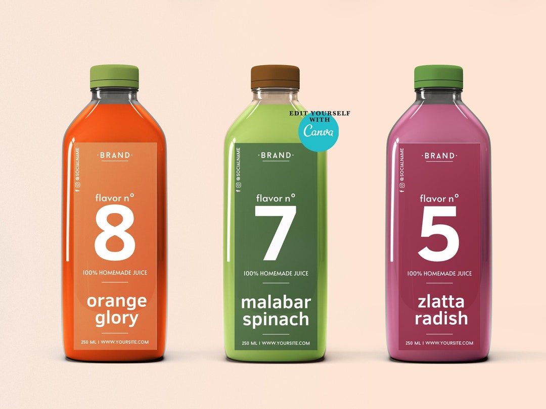 Minimal Printable Juice Bottle Label Template.editable Drinking Labels ...
