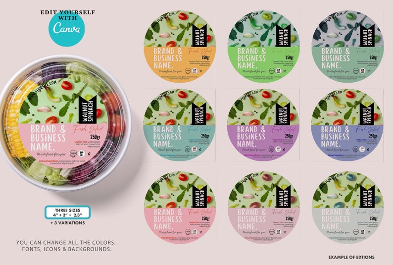 Personalized Fresh Food Salad Label Template.editable Canva Design for ...