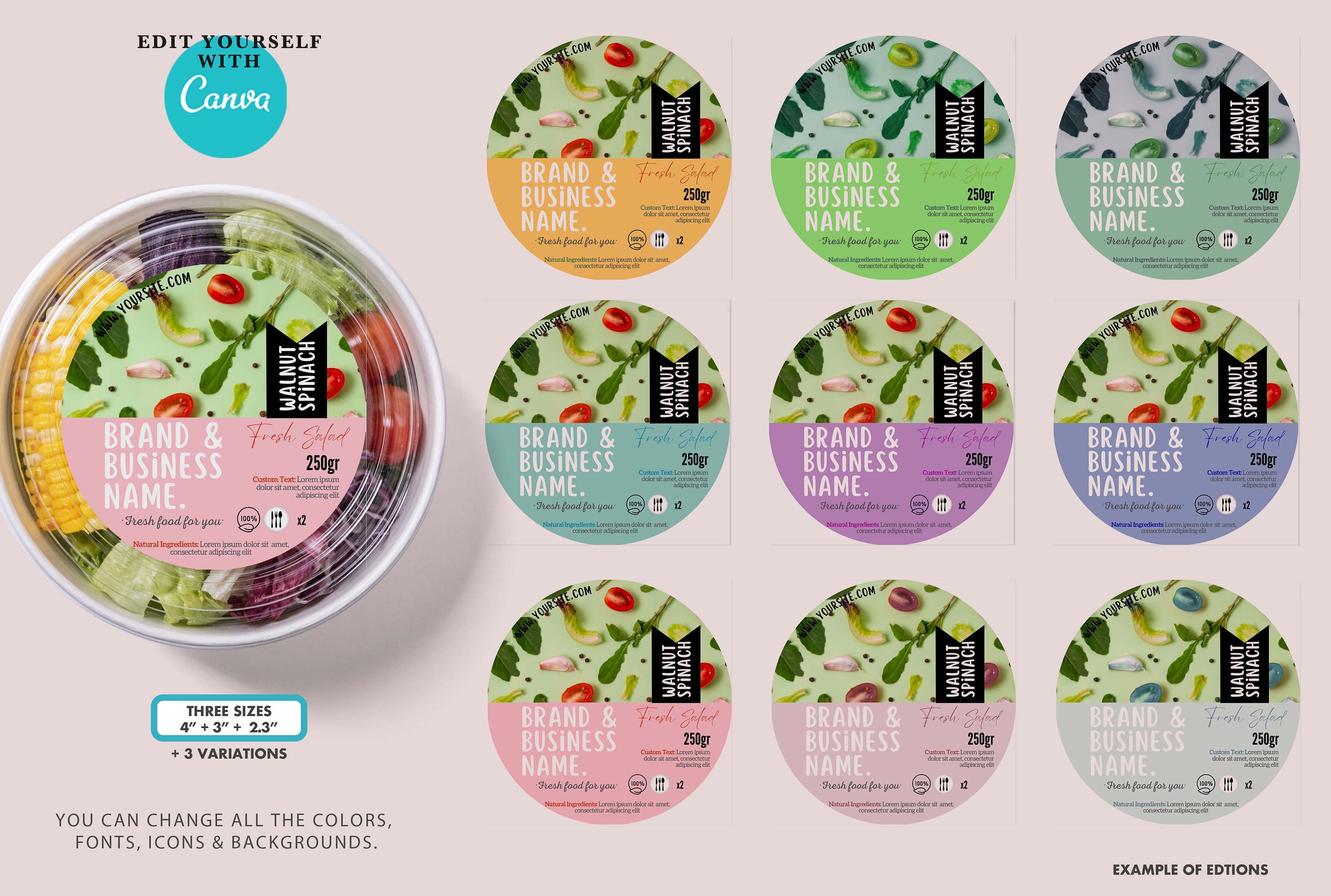 Personalized Fresh Food Salad Label Template.editable Canva Design for ...