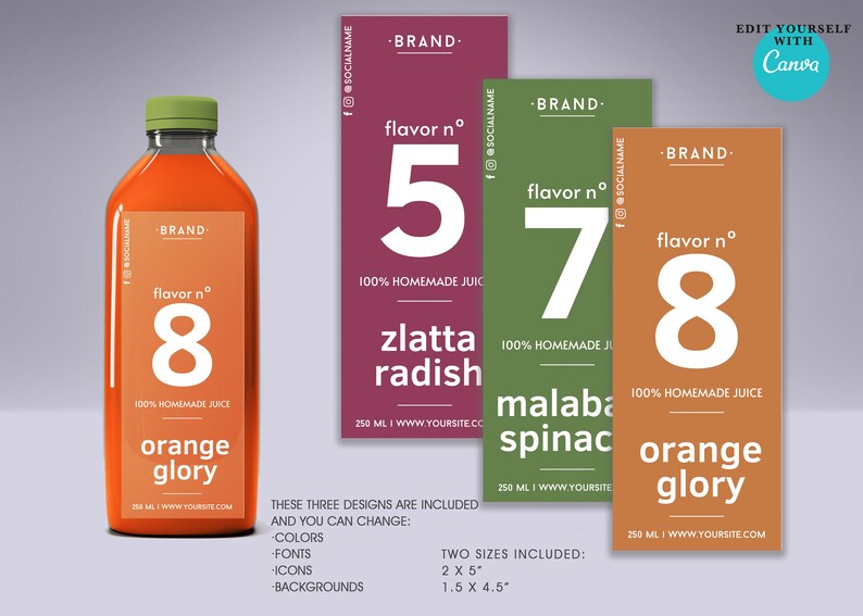 Minimal Printable Juice Bottle Label Template.editable Drinking Labels ...