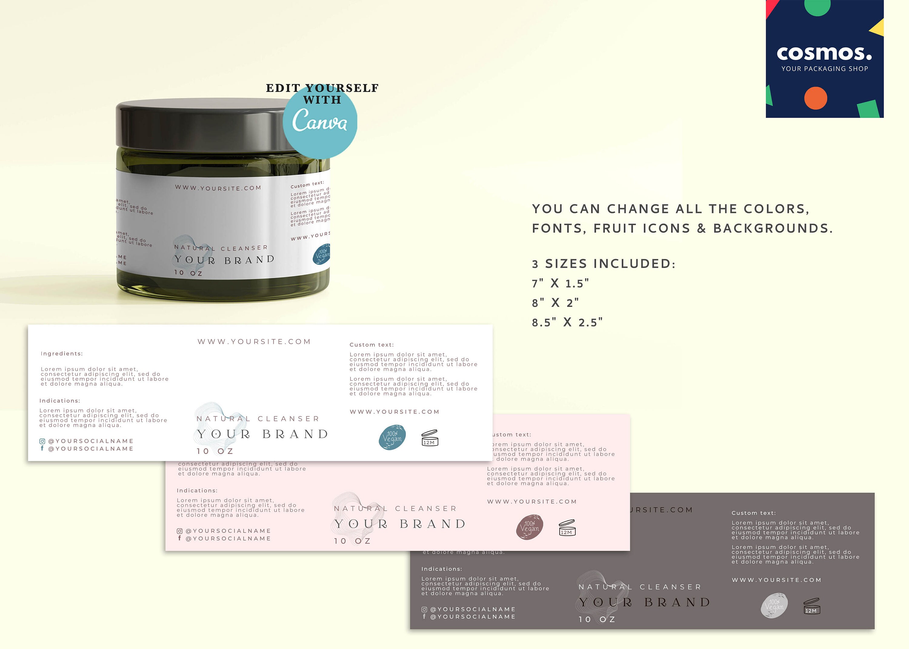 Editable Cream Jar Label Template, Minimal Wrap Around Jar Label ...