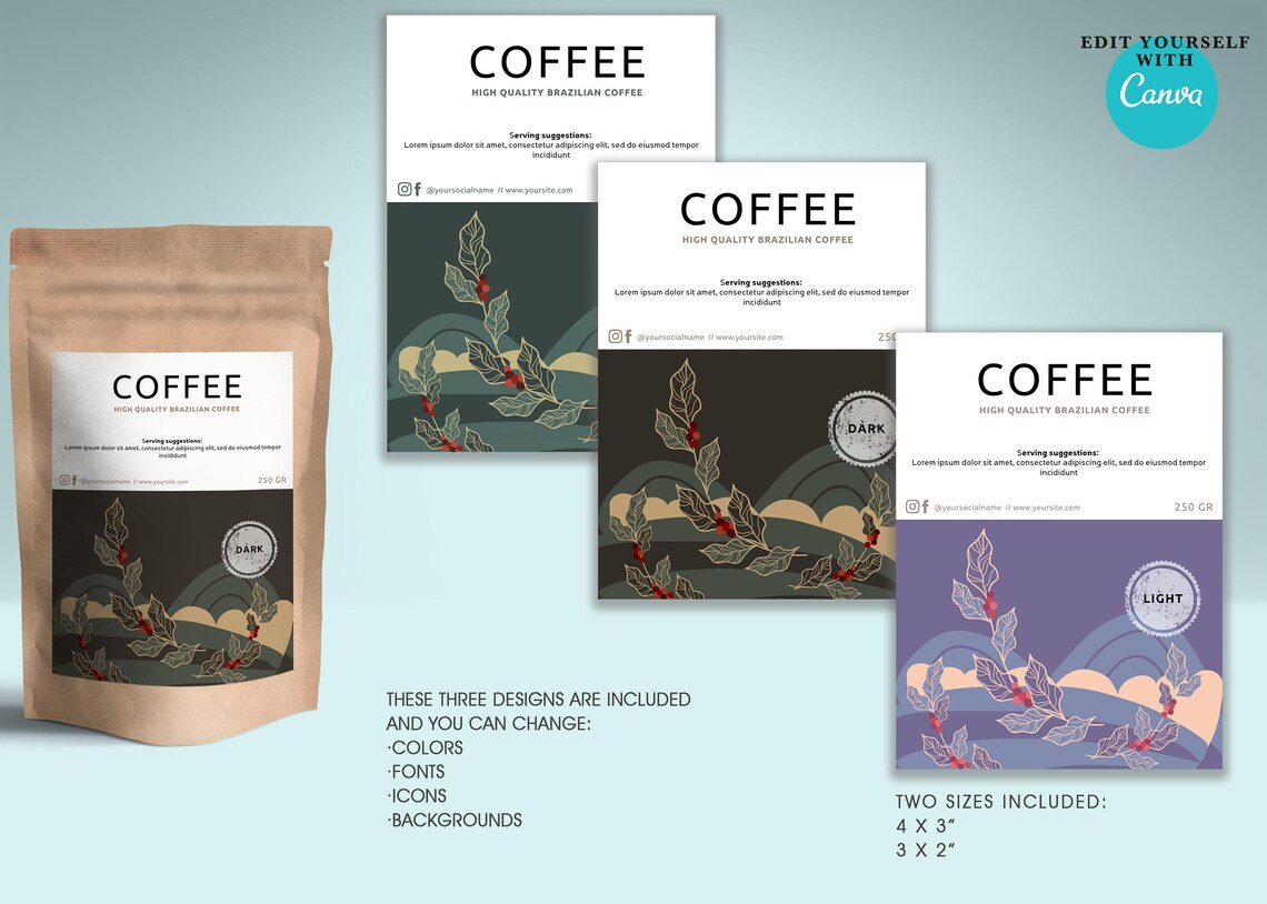 Printable Coffee Bag Label Template Editable Coffee Packaging Etsy 