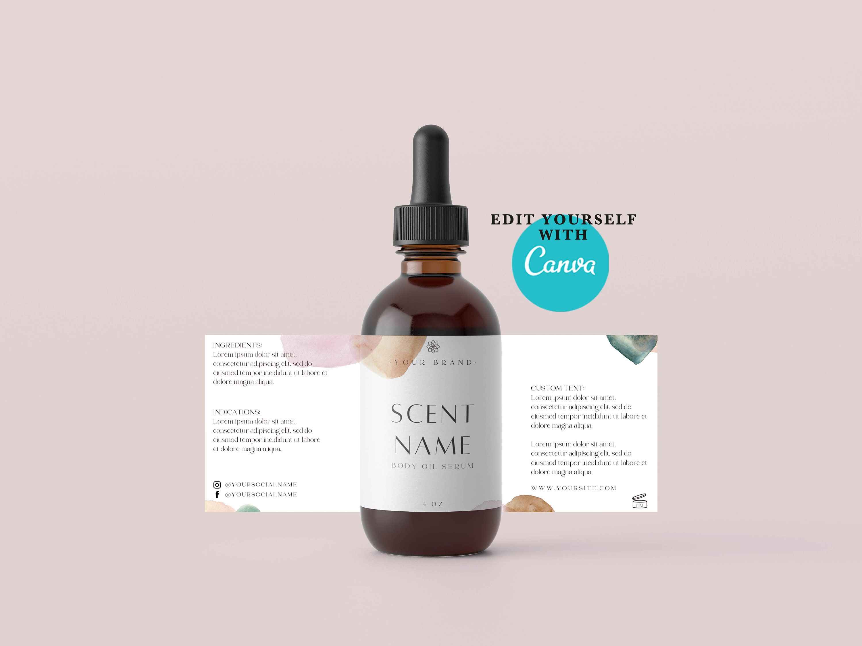 Custom Dropper Label Template for Cosmetics Bottles 4oz & 2oz.editable ...