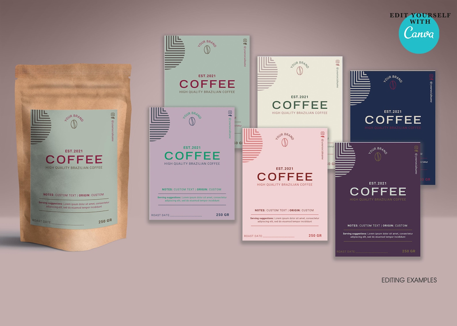 Editable Coffee Label Template for Canva,printable Coffee Bag Label ...