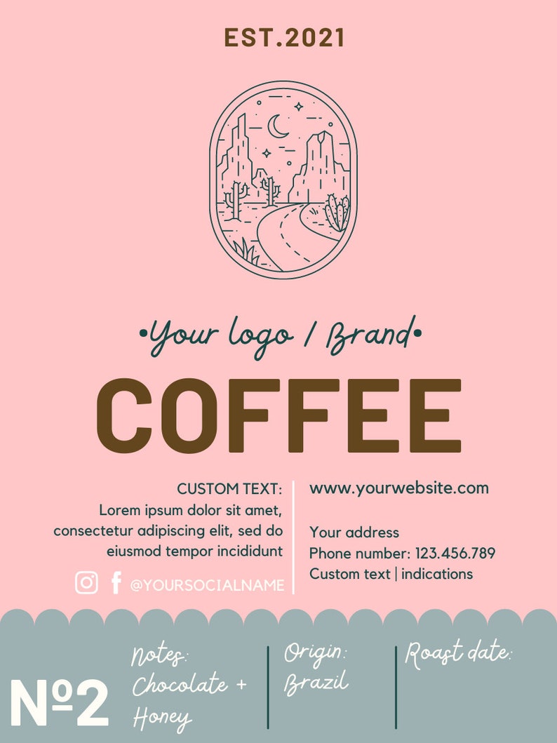 Printable Coffee Bag Label Template, Editable Coffee Packaging Canva ...