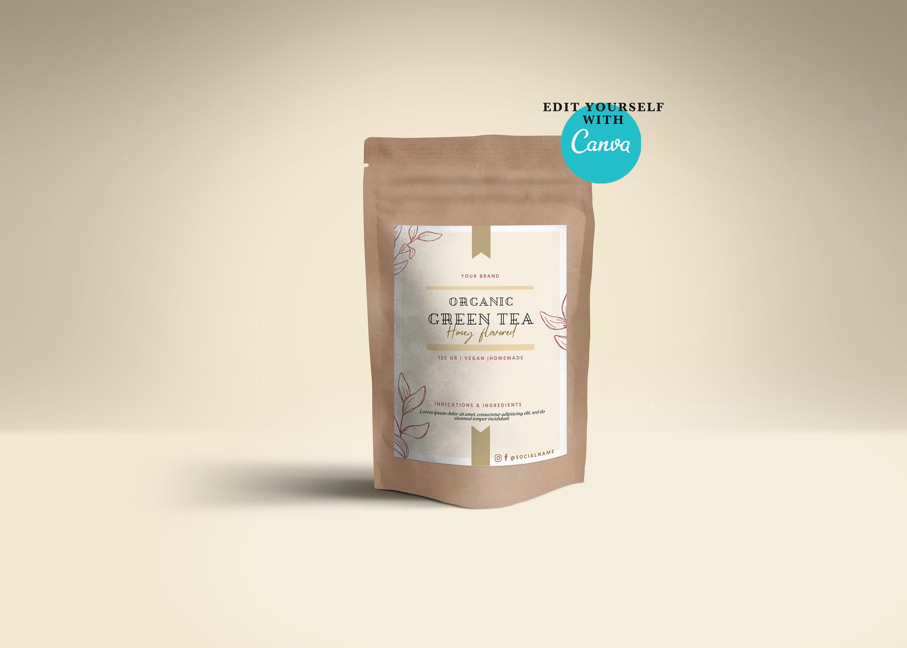 Printable Label for Tea Bags. Custom Product Labels for Kraft Bags ...